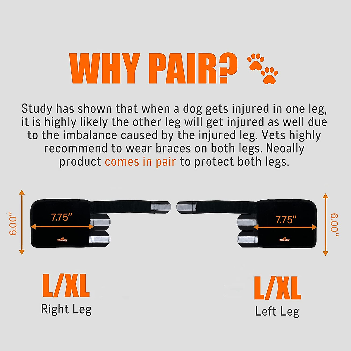 NeoAlly - 3-in-1 Dog Splint Front Leg Support, Front Leg Brace with Rigid and Spring Inserts, Dog Leg Sleeve for Pet Mobility, Stability, & Protection, With Reflective Straps, L-XL, 1 Pair