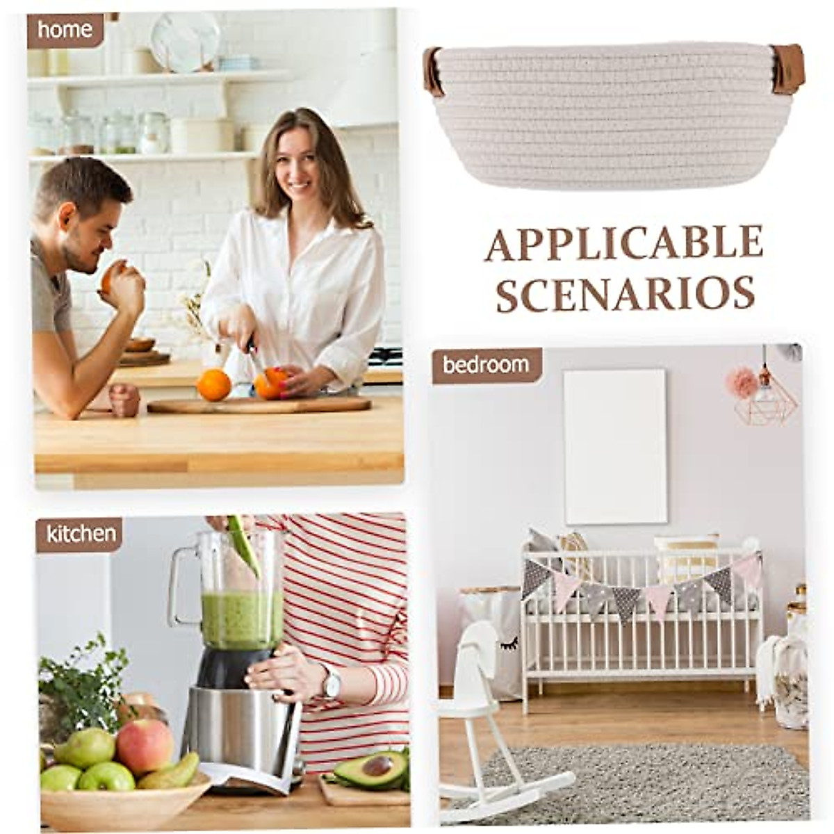 USHOBE Cotton Rope Storage Basket Blanket Baskets Baby Basket Kids Basket Nursery Clothes Basket Nursery Storage Baskets Woven Baskets for Storage Nursery Basket Desktop Basket White