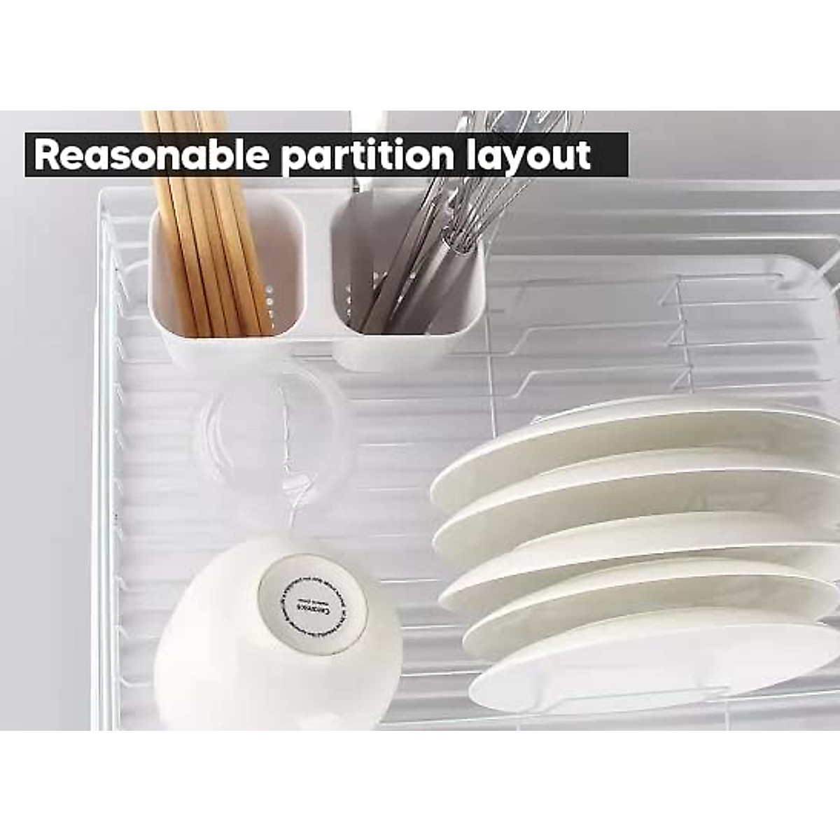 Mnml Home Dish Drying Rack for Kitchen Counter – Large Dish Rack & Drainboard Set - Dish Drainer for Sink – Dishwasher Rack Kitchen Storage with 4 Different Pieces & Tier Material (White)