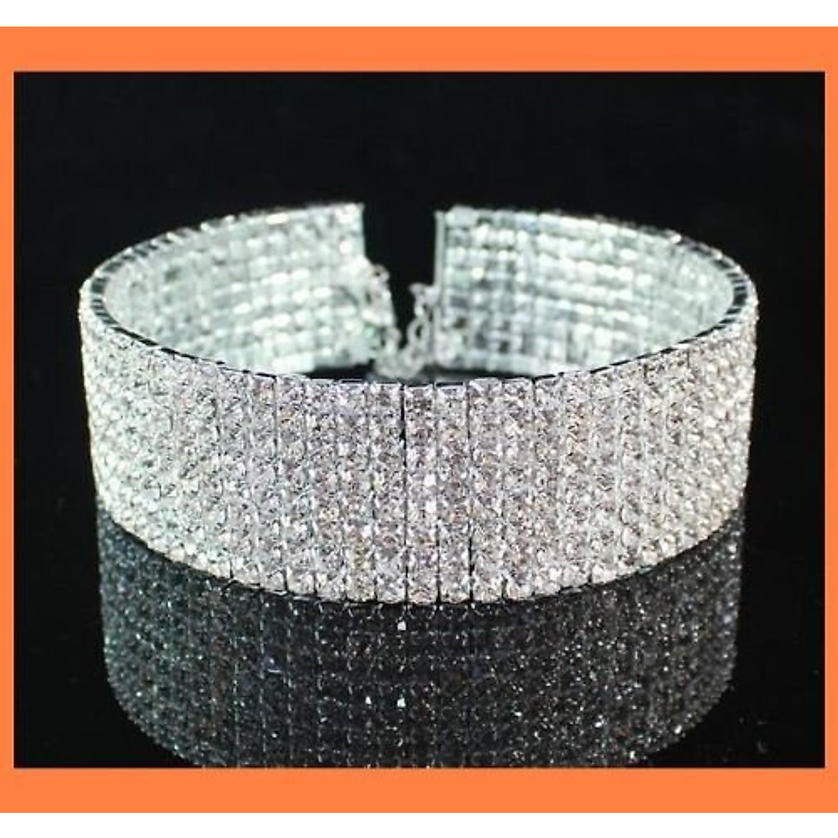 Janefashions 8-row Eight Rows Clear White Austrian Rhinestone Crystal Choker Necklace Collar Dance Party Wedding N077s Silver