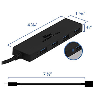 Kingwin USB Hub 4 Port USB 3.0 Data Hub for Mobile SSD, MacBook, Mac Pro/ Mini, iMac, Chromebook, Surface Pro, USB Flash Drives, Notebook PC, XPS, and More [Ultra Slim]