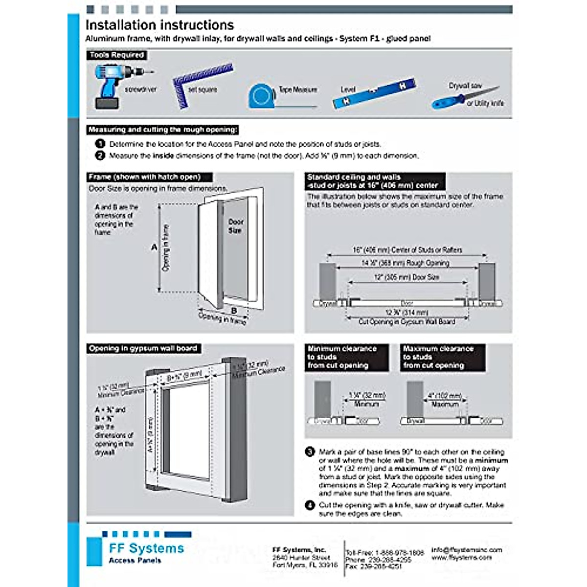24"X 36" Access Panel with 1/2" Drywall Inlay - F1