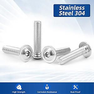 M6-1.0 x 20mm Flanged Button Head Socket Cap Screws Flange Bolts, 18-8 Stainless Steel 304 Bright Finish, Full Thread, 25 PCS