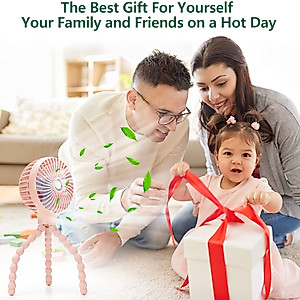snawowo Mini Handheld Personal Portable Fan, Baby Stroller Fan, Car Seat USB or Battery Powered, with Flexible Tripod Clip on Student Bed Desk Bike Crib Treadmill Camping Traveling(Pink)
