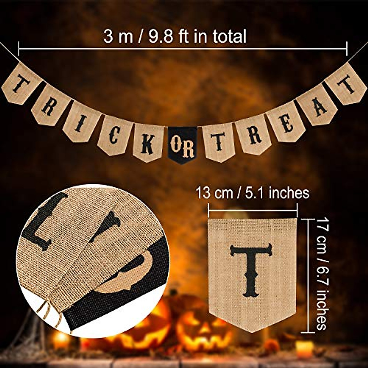 Whaline Halloween Trick or Treat Burlap Banner, Hanging Halloween Banner Home Decor Bunting Flag Fireplace Garland Halloween Party Decorations Supplies