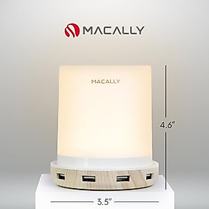 Macally Small Touch Lamps for Nightstand - Bedside Lamp with USB Port - 3 Way Dimmable Short Table Lamp for Small Spaces - Use as Night Light and Charger in Bedroom