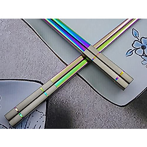 Albino Monkey Reusable Chopsticks - Extra Long 9" - 5 Pairs per Pack - Made of Food-Safe Stainless Steel - Holographic Design - Asian Dining Utensils for Home Kitchen & Restaurants - Nice Giftable Box