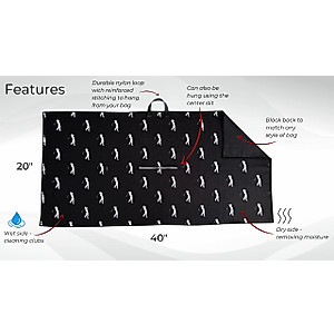 Zippa Large Black Golf Towel I Easy to Clean Clubs, Quick Drying in Rain I Microfiber Golf Towels for Golf Bags, Golf Ball Towel, Golf Club Towel, Golf Equipment, Towel Golf Accessories Men and Women