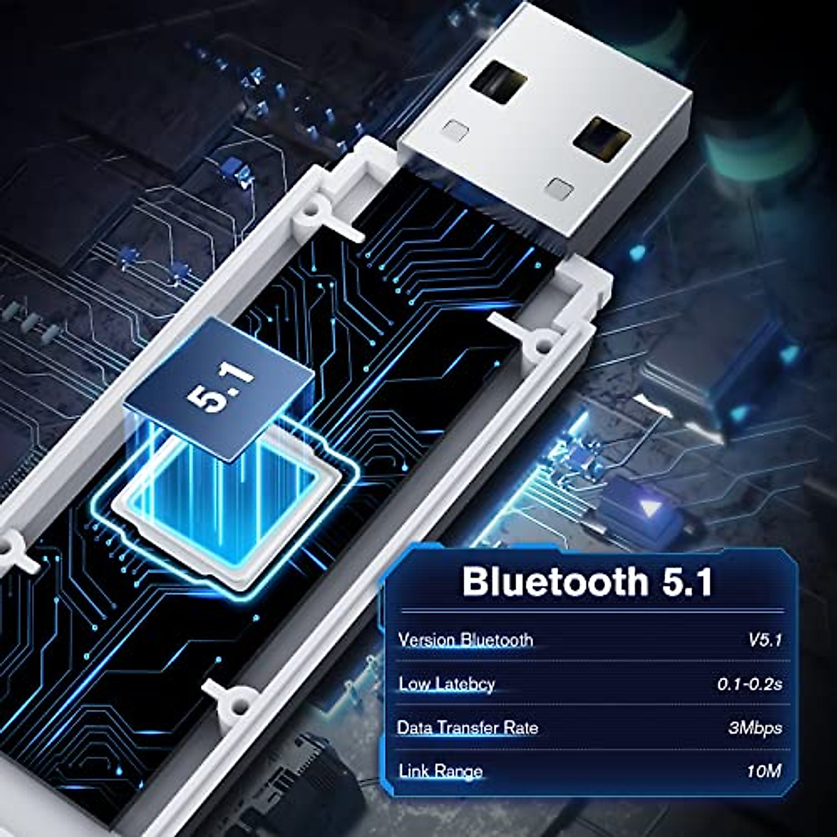 GTRACING Bluetooth USB Adapter Transmitter V5.1 Wireless Dongle for PC, Laptop, PS4, PS5, Switch Connects Bluetooth Speakers, Bluetooth Gaming Chair, GT Lynck1