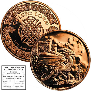 Welsh Red Dragon Celtic 1 oz Pure .999 Copper Round Bullion Coin in Capsule with COA by Heavenly Metals