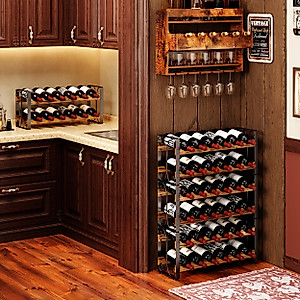 X-cosrack Stackable Rustic 36 Bottle Wine Rack, Freestanding Floor Wine Holder Stand Can Used Separate or Stacked 6 Tier Wobble-Free Wine Display Storage Shelf for Kitchen 24.5''L x 8.6''W x 33.4''H