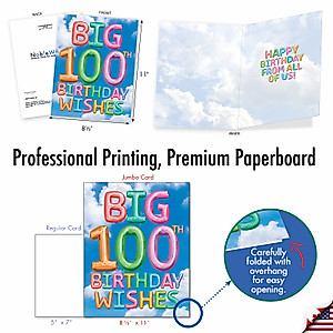 The Best Card Company - 100th Birthday Card with Envelope (8.5 x 11 Inch) - 100 Years Old, Big Stationery Birthday Greeting- Inflated Messages Milestones 100 (Not Actual Balloons) J5651HMBG-US