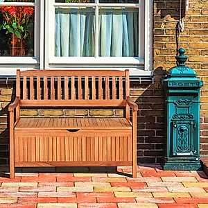 Toolsempire Outdoor Storage Bench, Wooden Bench with Storage, Removable Lining & Portable Handles, Patio Storage Bench Dech Bench for Outdoor, Garden, Balcony & Porch