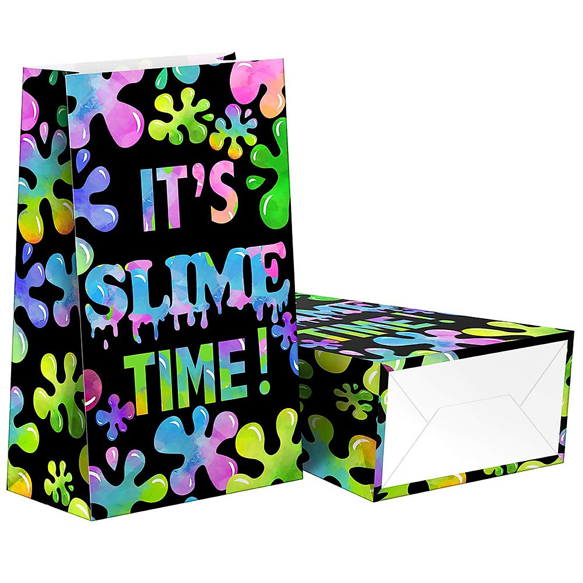 Slime Goodie Bags-24 Pcs Slime Party Favors Candy Bags with Stickers, Slime Goody Gift Treat Bags Slime Themed Birthday Party Supplies