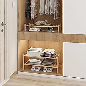 OLGEMO （2-Tier Stackable Shoe Rack Freestanding Shoe Rack Multi-Purpose Storage Rack Bamboo Shoe Rack Shoe Organizer Small Shoe Rack Entrance Shoe Rack Closet Shoe Rack