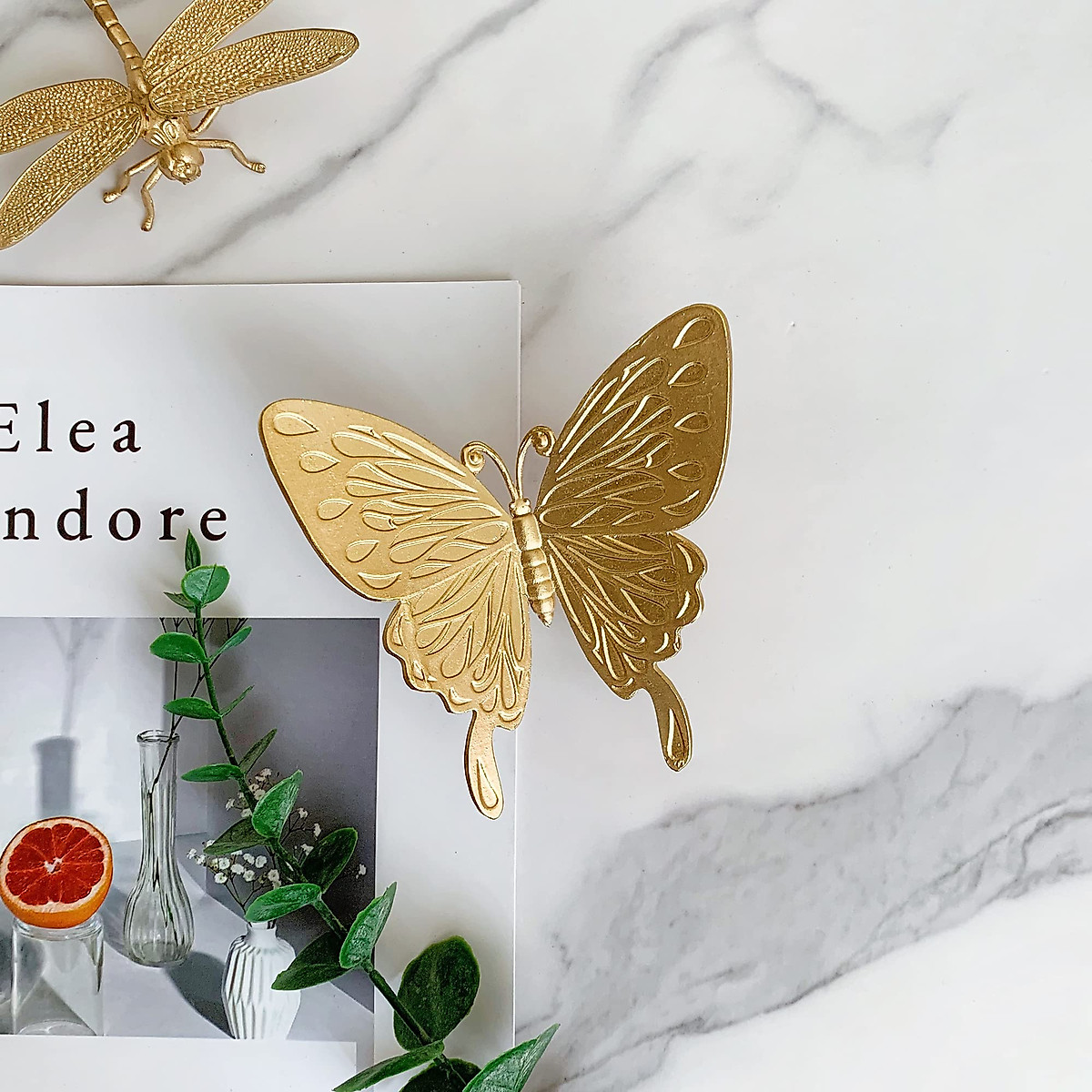 Tricune Gold Butterfly Sculpture - Solid Metal Insect Ornament - Mini Butterfly Figurine for Home, Office, Garden & Desktop Decor