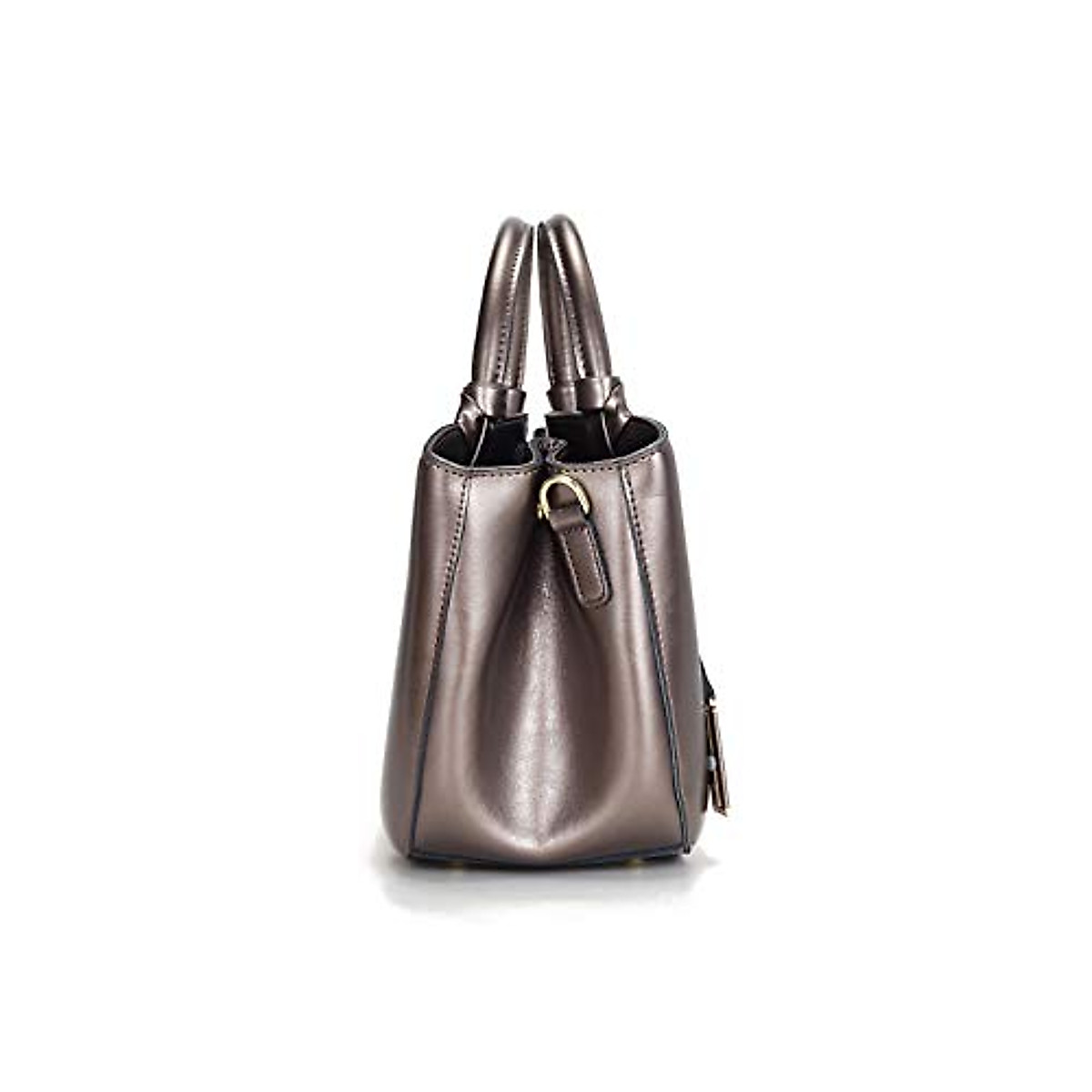 Covelin Genuine Leather Handbag Womens Retro Small Size Tote Shoulder Bag Pewter