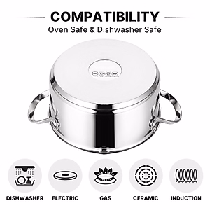 QStar 5 qt Stainless Steel Nontoxic Easy Cooking Stock Pot with Handle and Glass Lid
