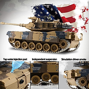 TIMWIENR RC Tanks That Shoot BBS, 1/18 Remote Control Tank with Metal Track, Spray Mists, 45MINS Playing Time, 3D Stereo RC Army Military Vehicle Toys for Adults & Kids (M1A2)