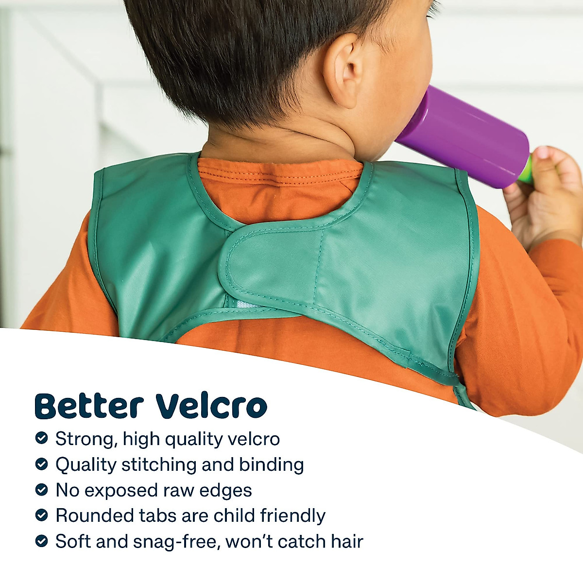 Tiny Twinkle Mess-Proof Apron Toddler Bibs w/Tug-Proof Closure, Baby Food Bibs, 2 Pack (Slate Olive, Small 6-24 Months)