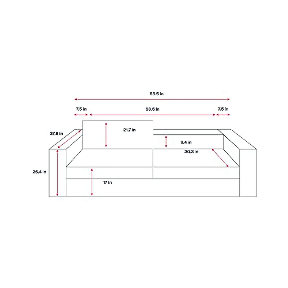 Elephant in a Box Non-Modular Grey Sofas, L83.5xW37.8xH26.4