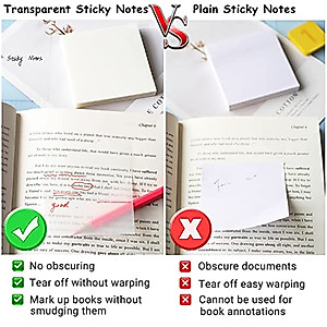 Transparent Sticky Notes - 3x3 inch Clear Sticky Notes Waterproof Self-Adhesive Translucent Sticky Note Pads for Books Annotation, See Through Sticky Notes for School & Office (200 Sheets)