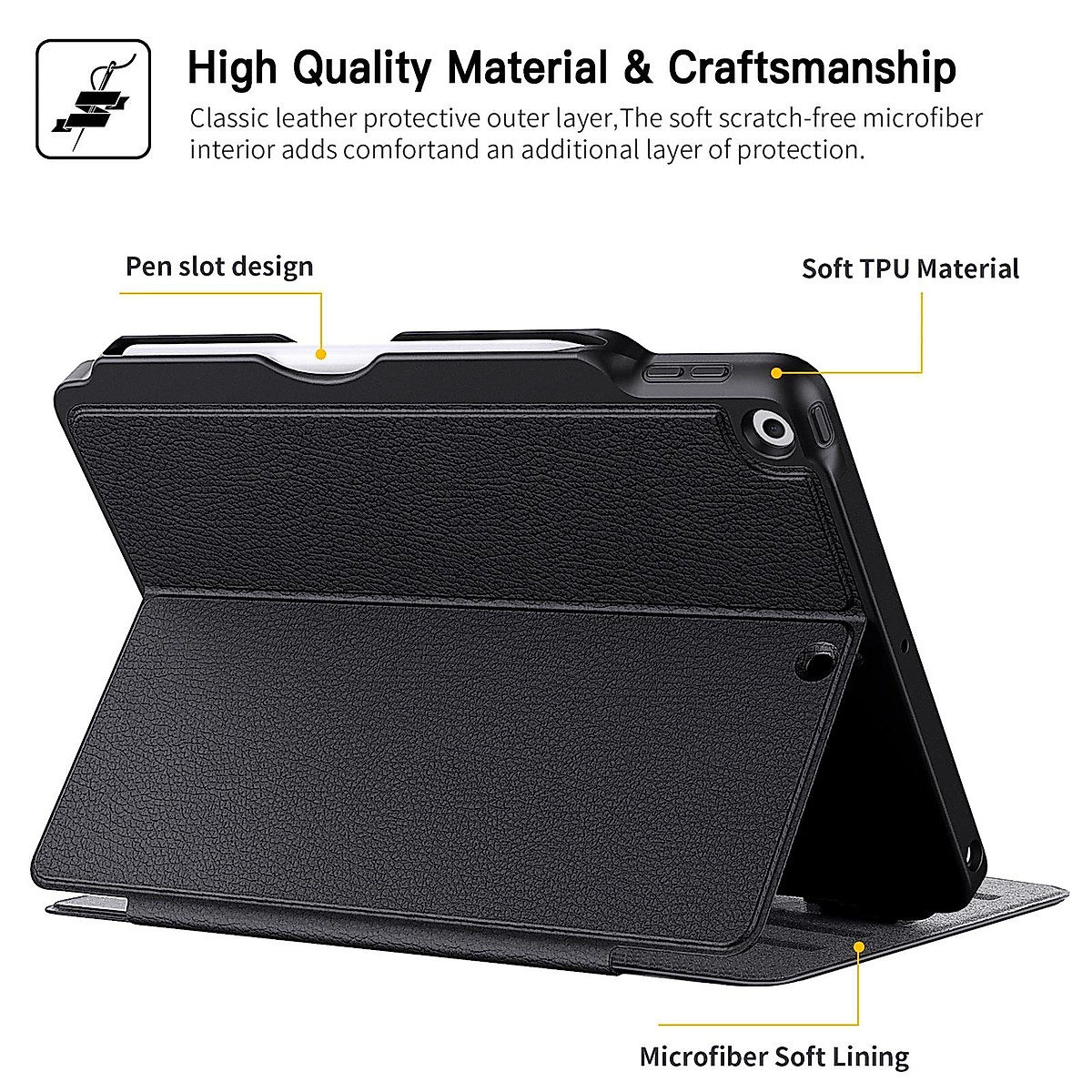 ZtotopCases for iPad 9th/8th/7th Generation 10.2 Inch, [5 Magnetic Stand Angles + Pencil Holder + Highly Shockproof +Auto Wake/Sleep], Premium PU Leather Cover for iPad 10.2 inch 2021/2020/2019, Black