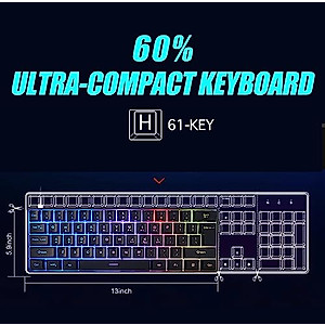 abucow Gaming Keyboard Minimalist Portable Wired Ultra-Compact Mini Imitation 61 Keys RGB Backlit Keyboard (Black)
