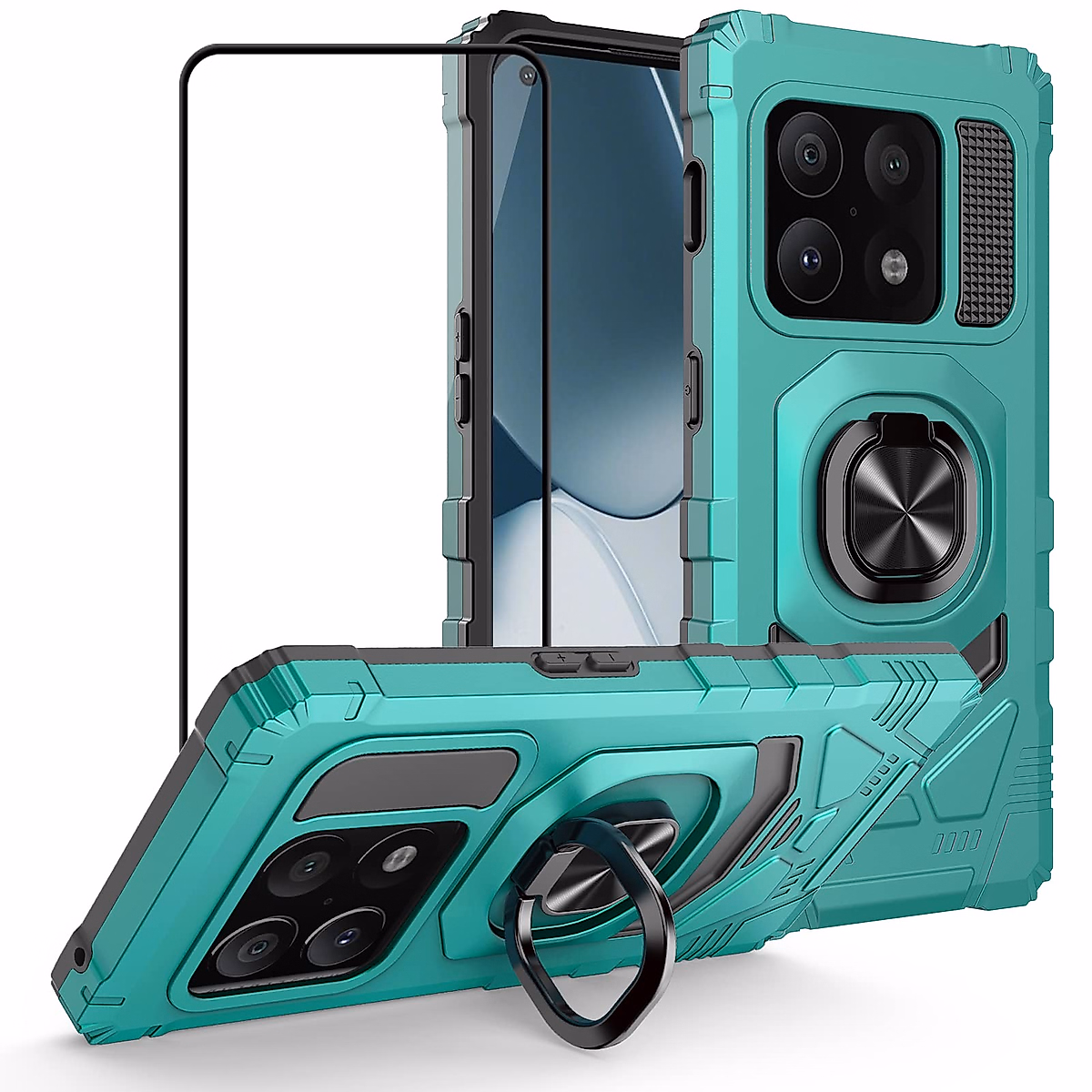 Ailiber Compatible with OnePlus 10 Pro Case, 1+ 10 Pro Case with Screen Protector, Ring Kickstand for Magnetic Car Mount, Heavy Duty Shockproof Protective Rugged Phone Cover for One Plus 10 Pro-Green