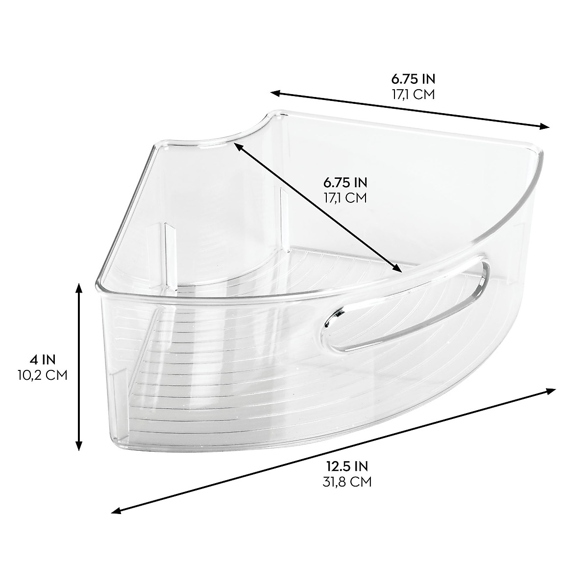 iDesign Plastic Lazy Susan Cabinet Storage Bin, 1/4 Wedge Container for Kitchen, Pantry, Counter, BPA-Free, 12.75" x 7.5" x 4.25", Set of 4, Clear