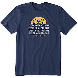 Life is Good Mens Dog Lover Graphic T-Shirt, Cotton Tee, Short Sleeve, Crewneck Shirt, Casual Top, I'll Be Watching You Dog, Darkest Blue, Medium