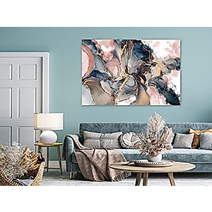 artgeist Canvas Wall Art Print Abstract 35x24 in - 1pcs Home Decor Framed Stretched Picture Photo Painting Artwork Image - Marble Look Paint Stains Blue rosa Gold f-C-0493-b-a