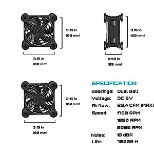 upHere USB Computer Fan Black,Dual 80mm Fan,3 Adjustable Speeds Silent Fan for Computer Cases Computer Cabinet PlayStation Xbox Cooling,U804