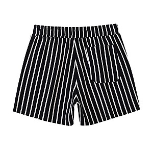 Men's Classic Cargo Stretch Short Mens Summer Solid Color Big Pockets Striped Pants Pocket Drawstring Loose Casual Black