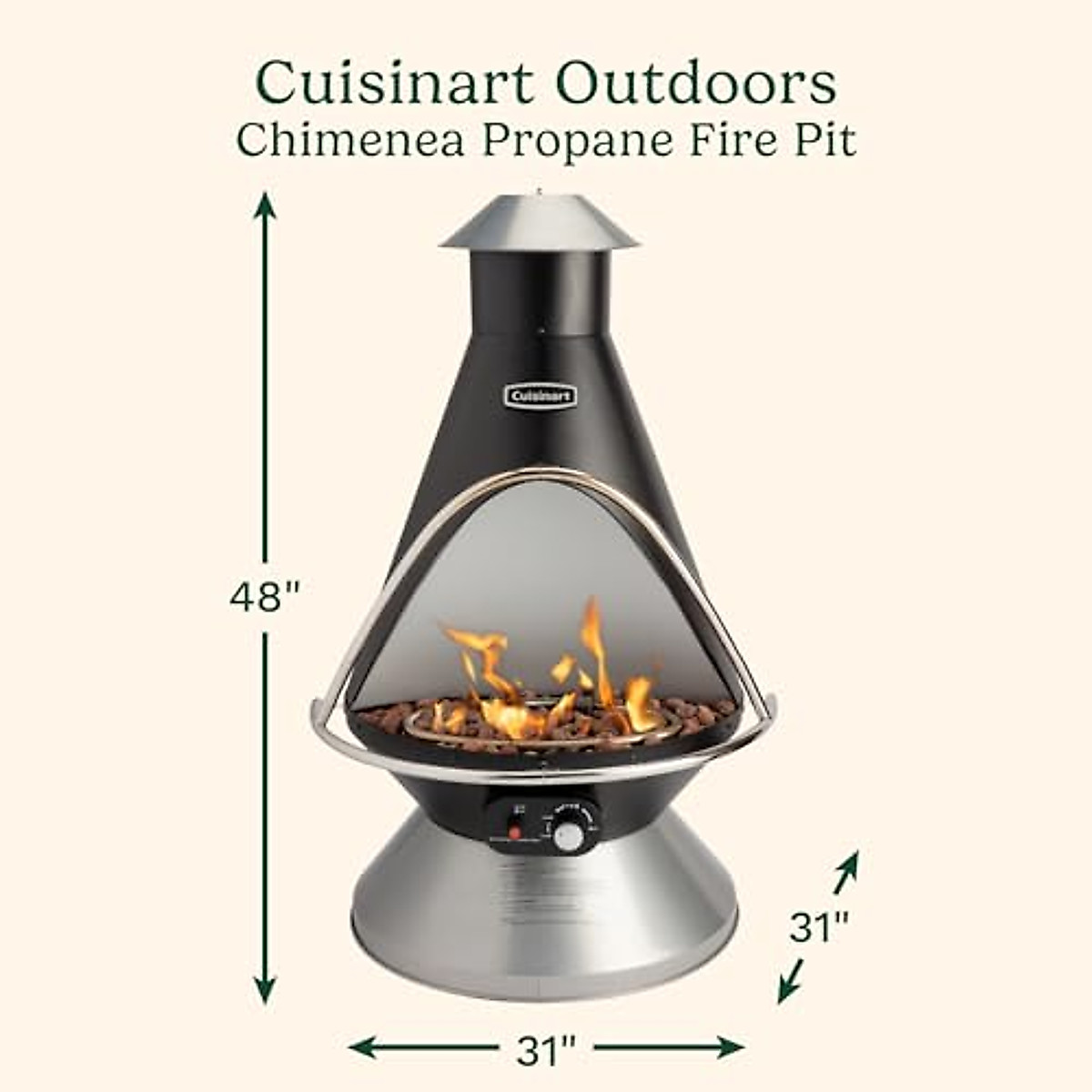 Cuisinart Chimenea Propane Fire Pit, 40,000 BTU Coated Steel Outdoor Propane Heater with Lava Rocks and Directional Heat, Adjustable Fire Pit with Safety Shutoff for Patios and More