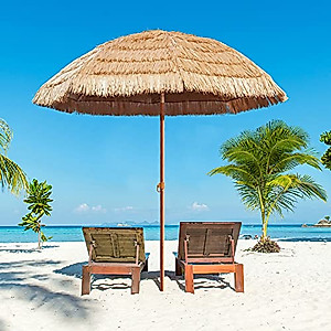 FULLSUN PARASOL Tiki Thatched Beach Umbrella, 7.5ft Large Heavy Duty Wind Portable Hawaiian Hula Umbrellas with Sand Anchor, UV 50+ Protect for Tiki Bar Outdoor Pool Patio Garden