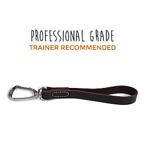 Mighty Paw Short Dog Leash - Training Traffic Lead with Carabiner Clip - Dog Leash Training Lead - Short Slip Lead Dog Leash - Short Lead Dog Training - Dog Carabiner Clip - Brown - 12 Inches