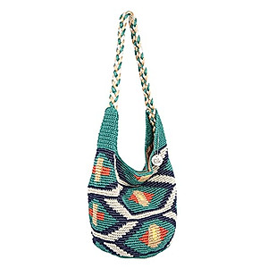 The Sak Back To Bali 120 Hobo Bag in Crochet, Large Shoulder Purse, Azure Senang
