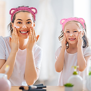 WHAVEL 2PCS Spa Headbands, Cute Bear Ears Makeup Skincare Face Wash Headbands (Pink, Rose)