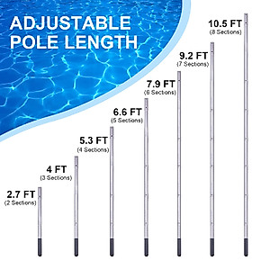 Sepetrel Pool Pole - 10.5 Foot Anodized Aluminum Extension Cleaning Poles,for Skimmer Net, Pool Brush & Vacuum Head