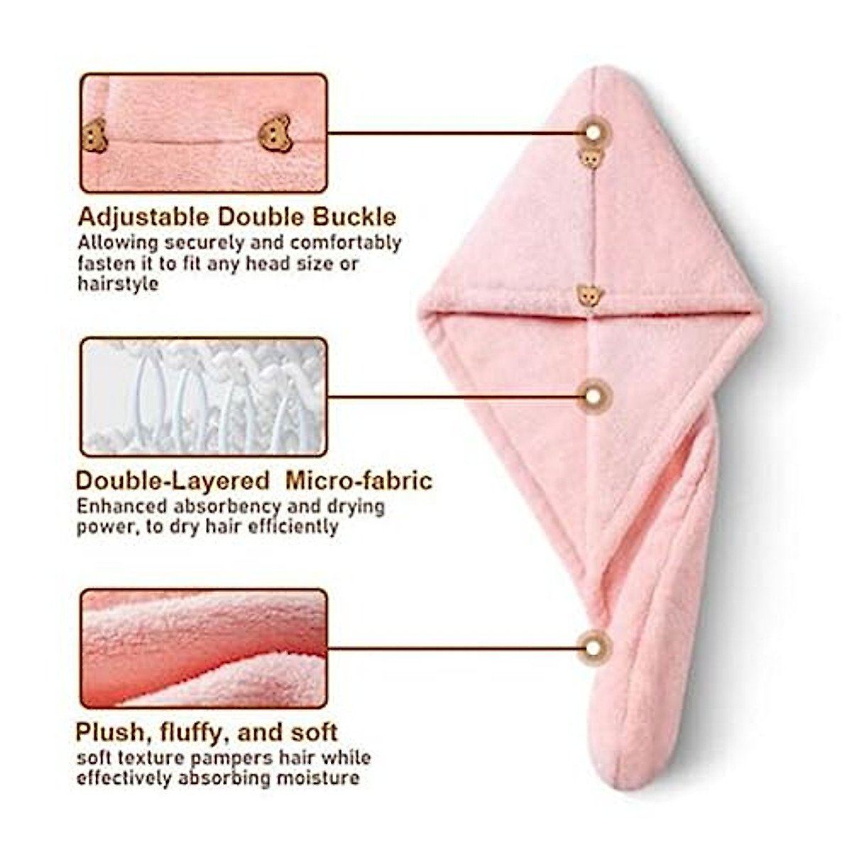 RJDJ Beautidry Hair Drying Towel, Microfiber Hair Towel Wrap for Curly Hair, Towel Turban for Wet Hair, Hair Turbans for Wet Hair, Anti Frizz Head Towels Wrap (Pink+Apricot)