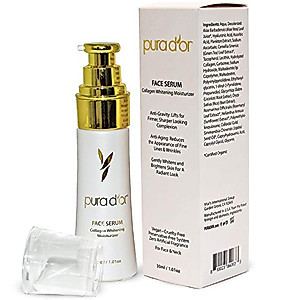 PURA D'OR Face Serum Collagen Whitening Moisturizer (30mL) - Whitens & Brightens Skin For Radiant, Firmer, Sharper Looking Complexion, Reduces the Appearance of Fine Lines & Wrinkles - For Face & Neck