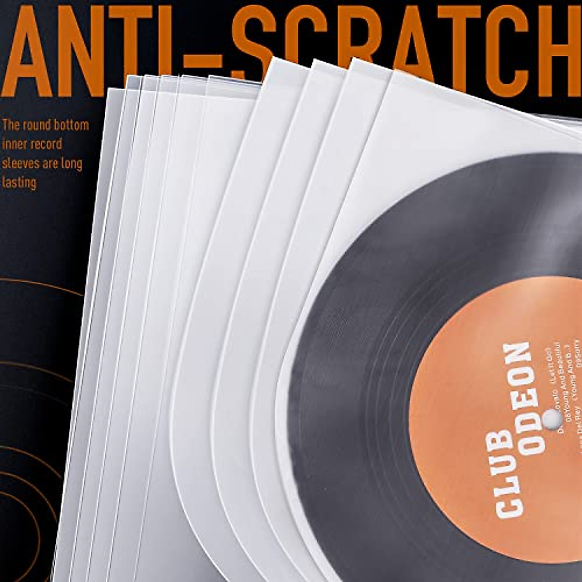 Facmogu 100PCS LP Vinyl Record Inner Sleeves, 12 Inch Semi-Transparent Inner Plastic Record Cover Sleeves with 0.08mm Thick Anti-Static Material, Anti Static Inner Record Sleeves for Vinyl LP Records