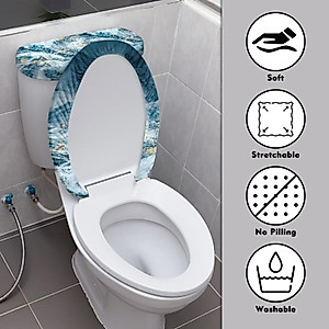 TODIYADDU Marble Print Toilet Tank Covers Elongated Toilet Lid Covers Universal Toilet Cover Set for Bathroom Fits Most Toilet Tanks & Lids Easy Install Travel-Friendly Toilet Lid & Tank Covers-1