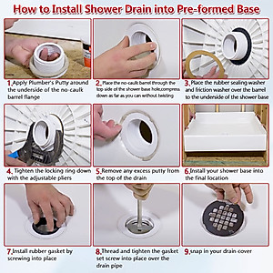 4-1/4" OD Shower Drain Assembly, Snap in Shower Base Drain and Matte Black Round Grid Strainer Cover, Fits 2 in. Schedule 40 ABS and PVC Pipes, Stainless Steel Cap, ABS Drain Base