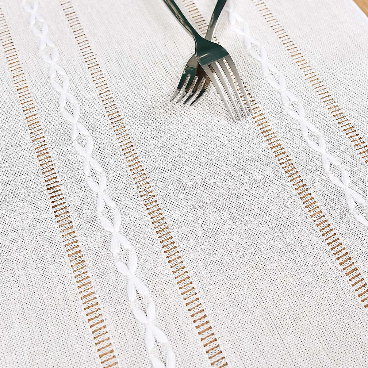 Farmhouse Rustic Table Runner Braided Stripe Table Runners Embroidered Table Decorations for Kitchen Living Room Dining Holiday and Party Ivory 13x36 Inch