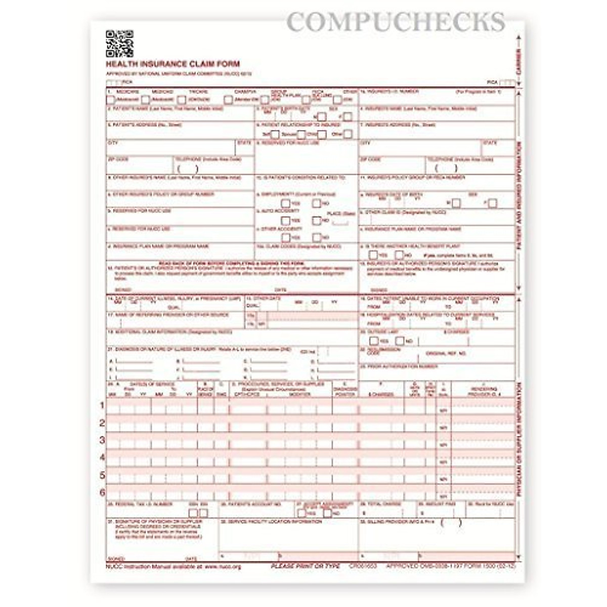 Compuchecks New Cms 1500 Claim Forms - Hcfa (Version 02/12) (500 Sheets), 7106