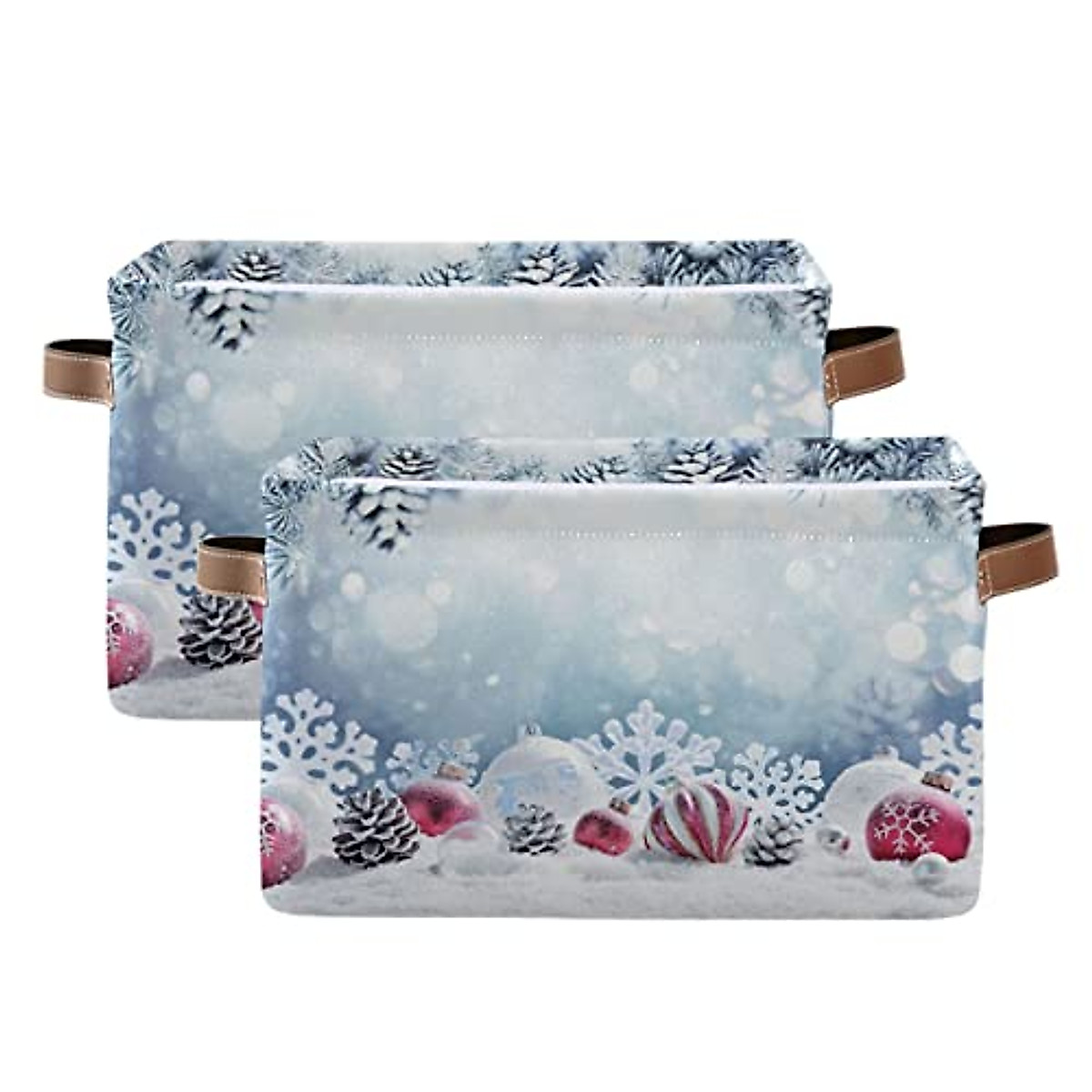 Kigai Collapsible Storage Basket with Handles, Christmas Snowflask Canvas Fabric Storage Bins Toys Clothes Organizer for Bedroom, Nursery, Shelves, Closets (1PACK)