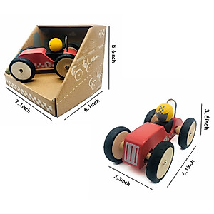 Lecelzie Toddler Wooden Toy Cars Montessori Toys for 1 2 3 4 Year Old Boys Girls Birthday Gift Party Favors for Kids Race Car Push and Pull Toys for 3-5