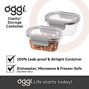Oggi Clarity Leak-Proof Airtight Food Storage Containers - Set of 2, Ultra clear, BPA free, Sealable Container with Lid, Ideal Kitchen Organization, Perfect Meal Prep Containers. 12oz/350ml